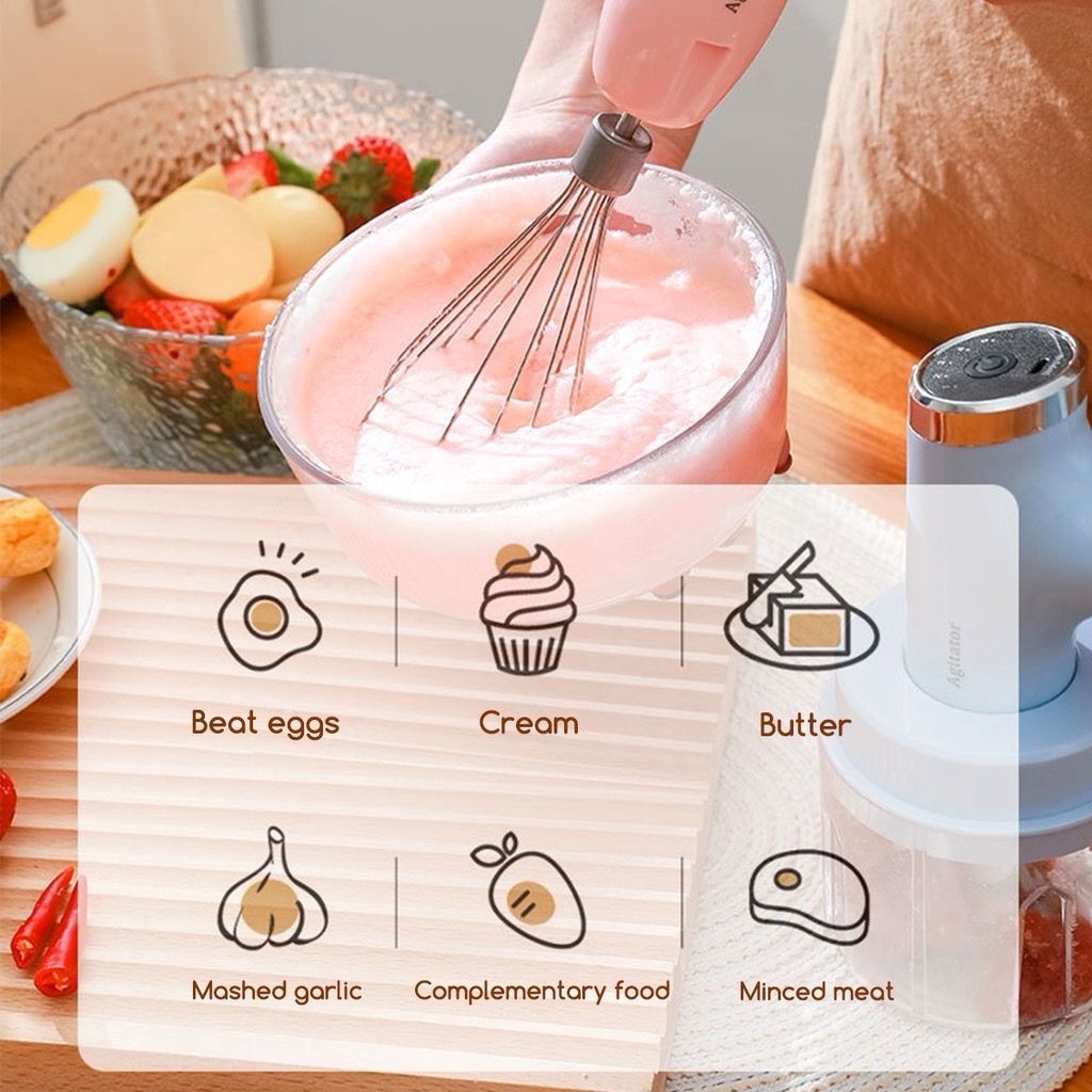 LODER 2in1 Wireless Egg Beater Hand Mixer Garlic Chopper Processor ...