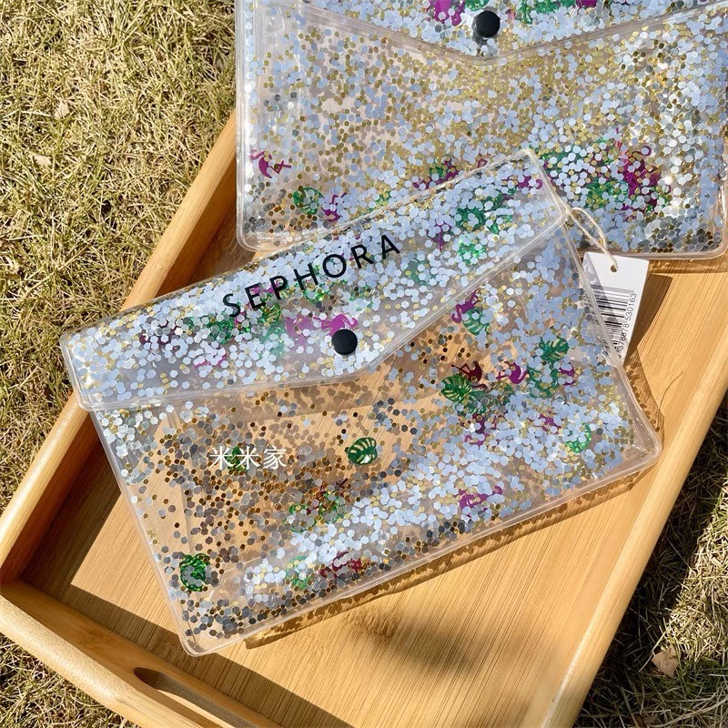 SEPHORA Transparency Glitter Makeup Hard Case Bag Travel Pouch Cosmetic ...
