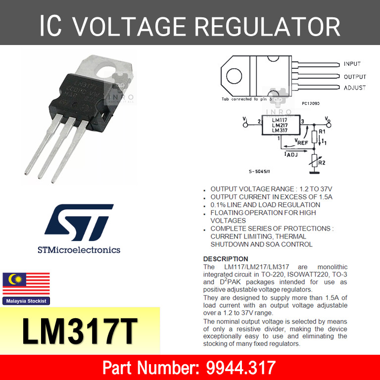 [Original ST Brand] LM317T Positive Adjustable Voltage Regulator (TO ...