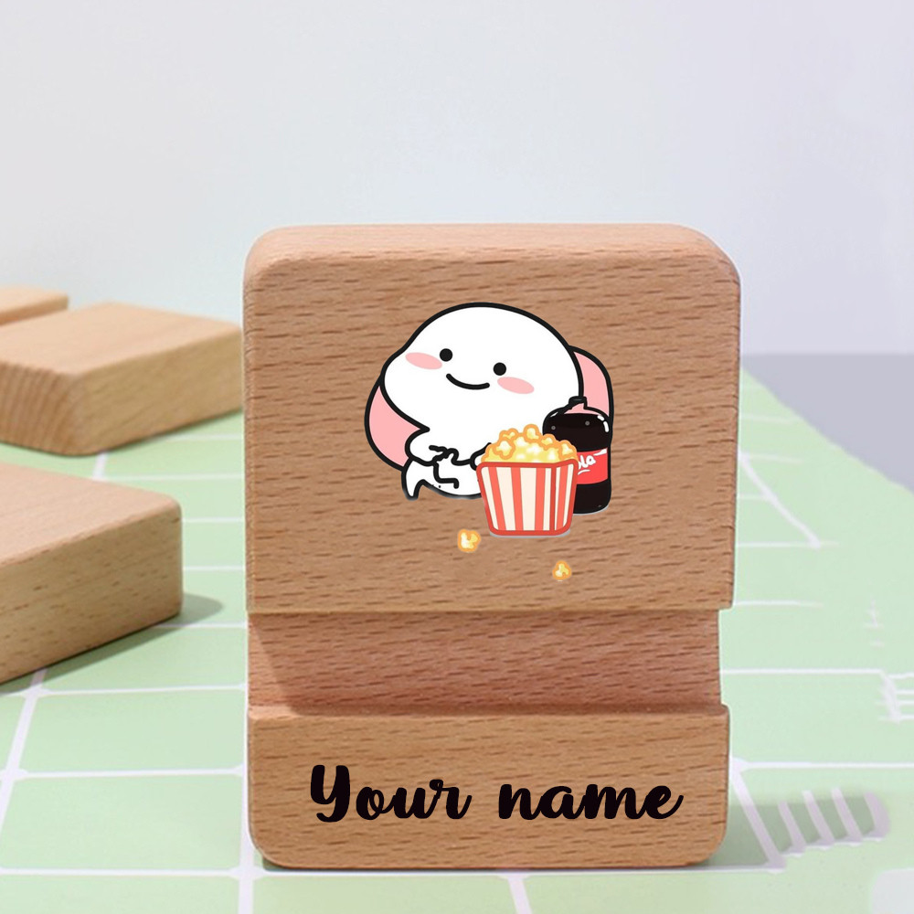 Quby Cartoon Custom Name Wood Phone Stand Phone Holder Custom Company ...