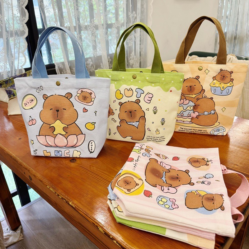 Capybara canvas bucket bag Cute capybara birthday gift bag tote bag ...