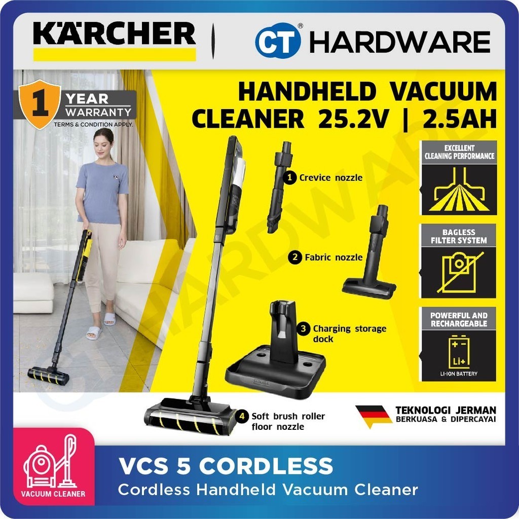 KARCHER VCS 5 CORDLESS HANDHELD VACUUM CLEANER 25.2V | 2.5AH [ VCS5 ...