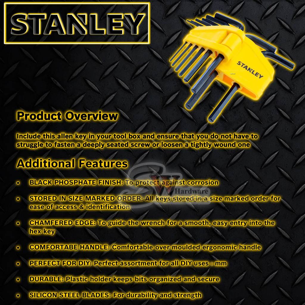 STANLEY Hex Key Set SAE Set of 8 pc. Short Arm Hex Key Wrench Allen Key ...