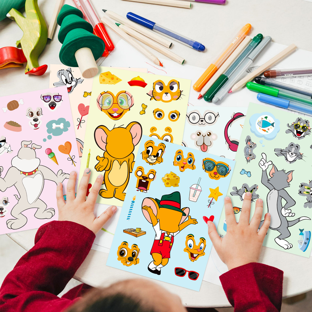 6 Sheets Classic Cartoon Tom and Jerry Face Changing Graffiti Stickers ...