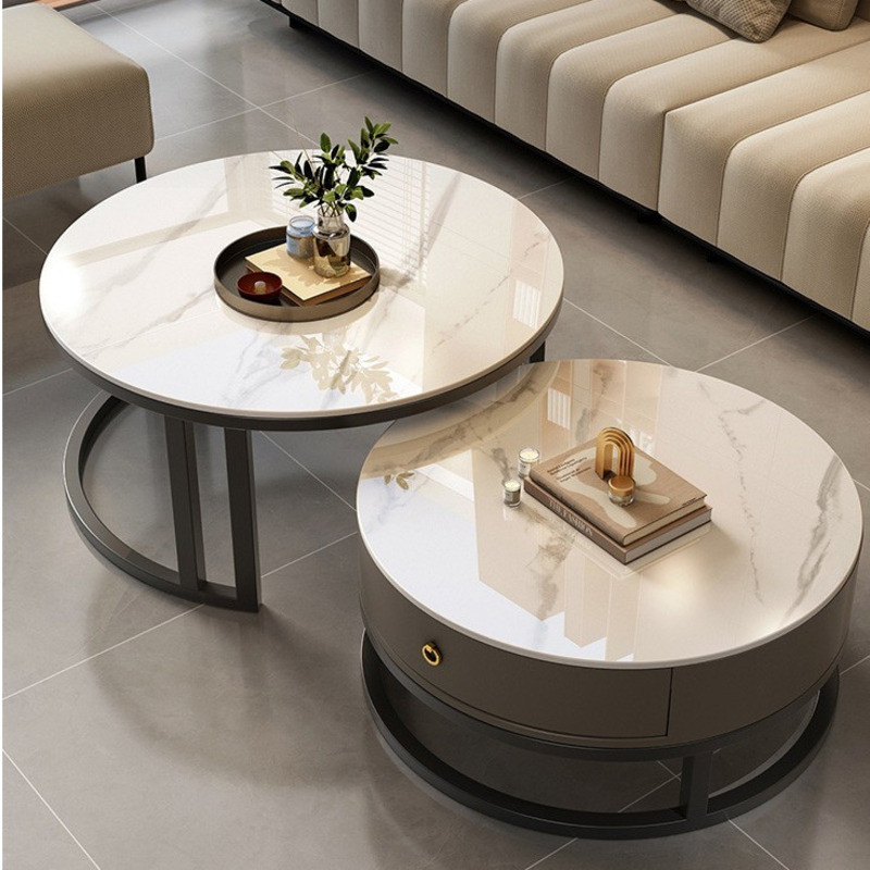 Rock Slab Coffee Table Light Luxury Modern Simple Round Small Household ...