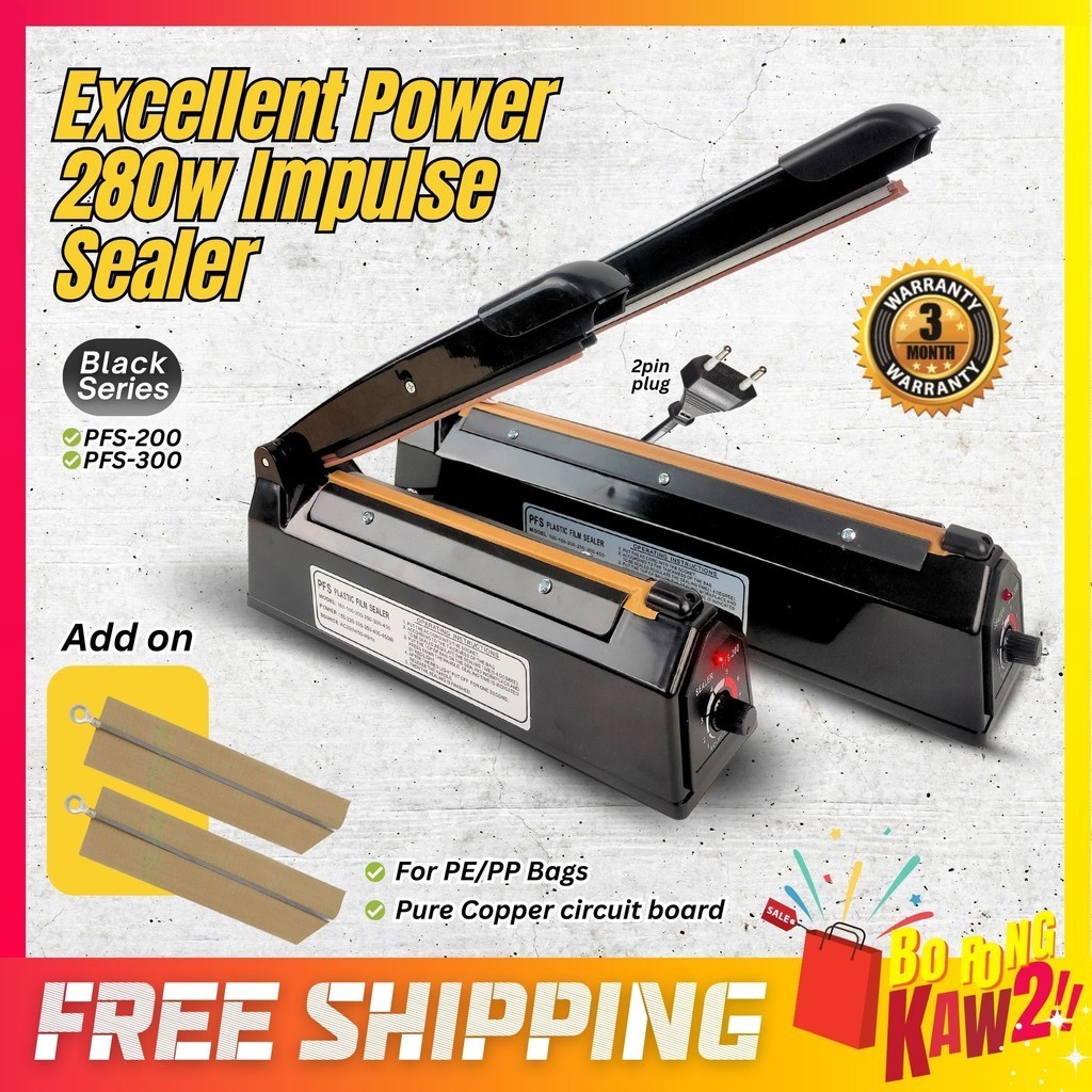 200mm 8 Inch / 300mm 12 Inch Impulse Sealer Black Series Plastic Film ...