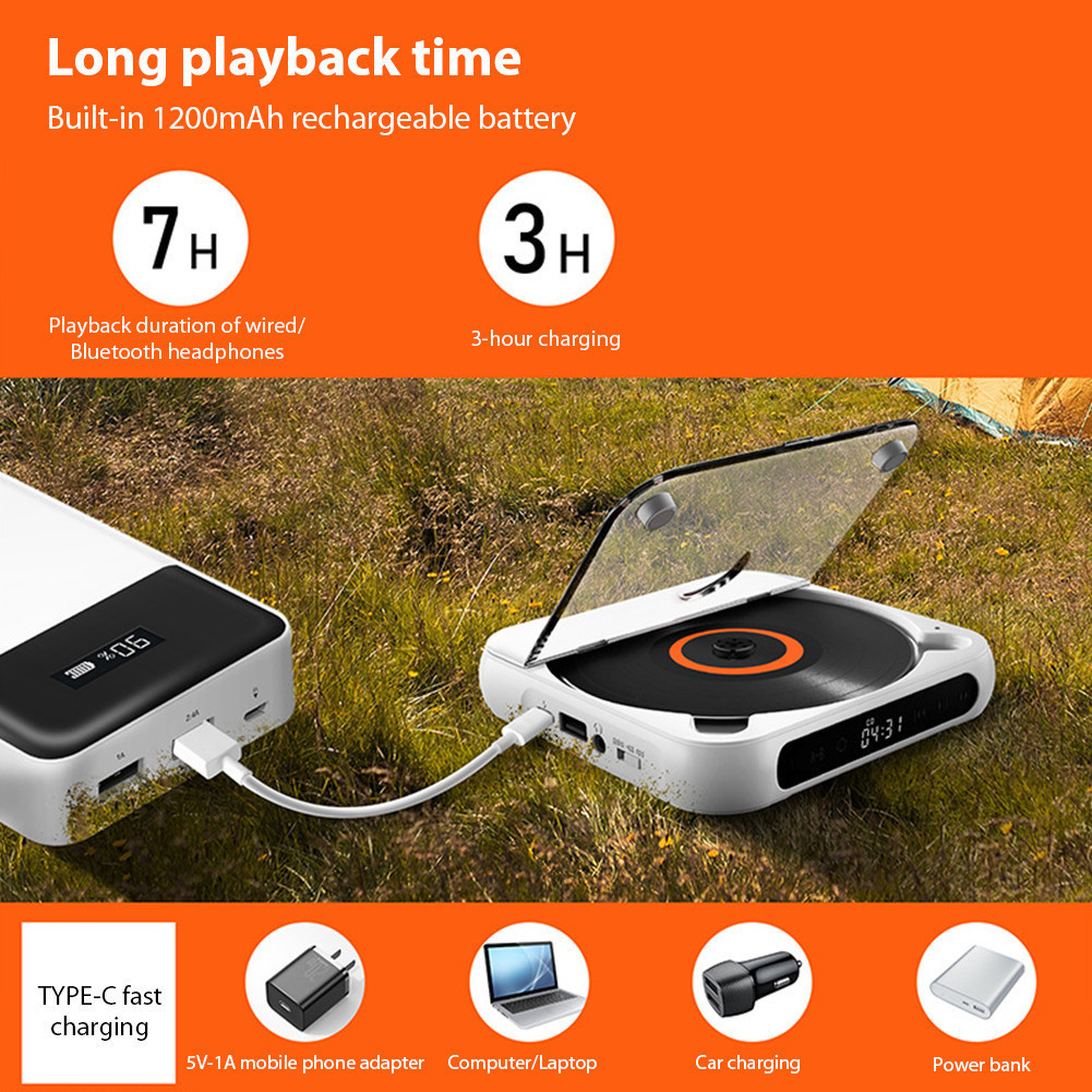 Portable CD Player A-B Repeat Bluetooth Speaker Stereo HIFI Music CD ...