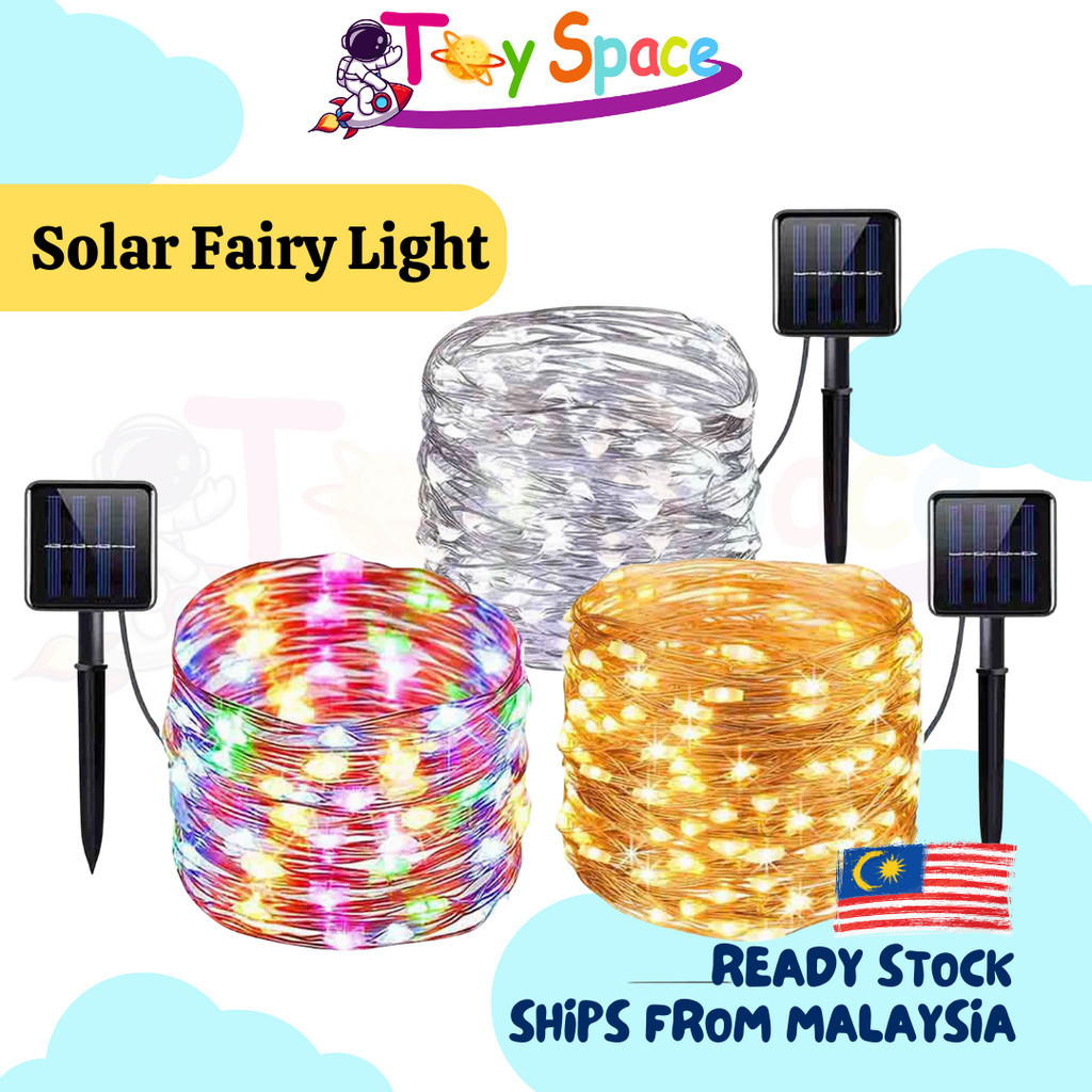 TOYSPACE🚀 Copper Outdoor Lampu Raya Solar Fairy Light 12M 100LED 22M ...