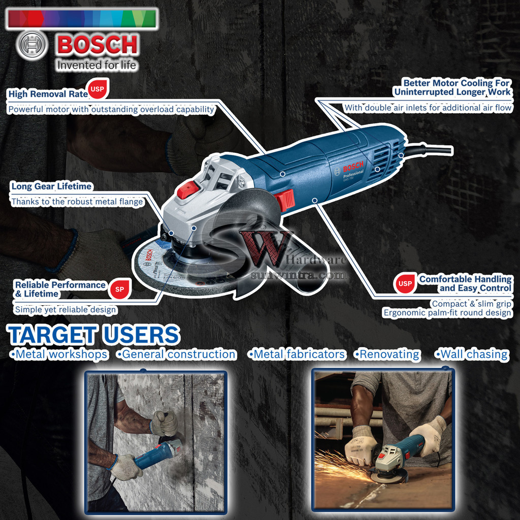 COMBO Bosch GWS700 4" Angle Grinder 710W + Bosch Standard Diamond ...