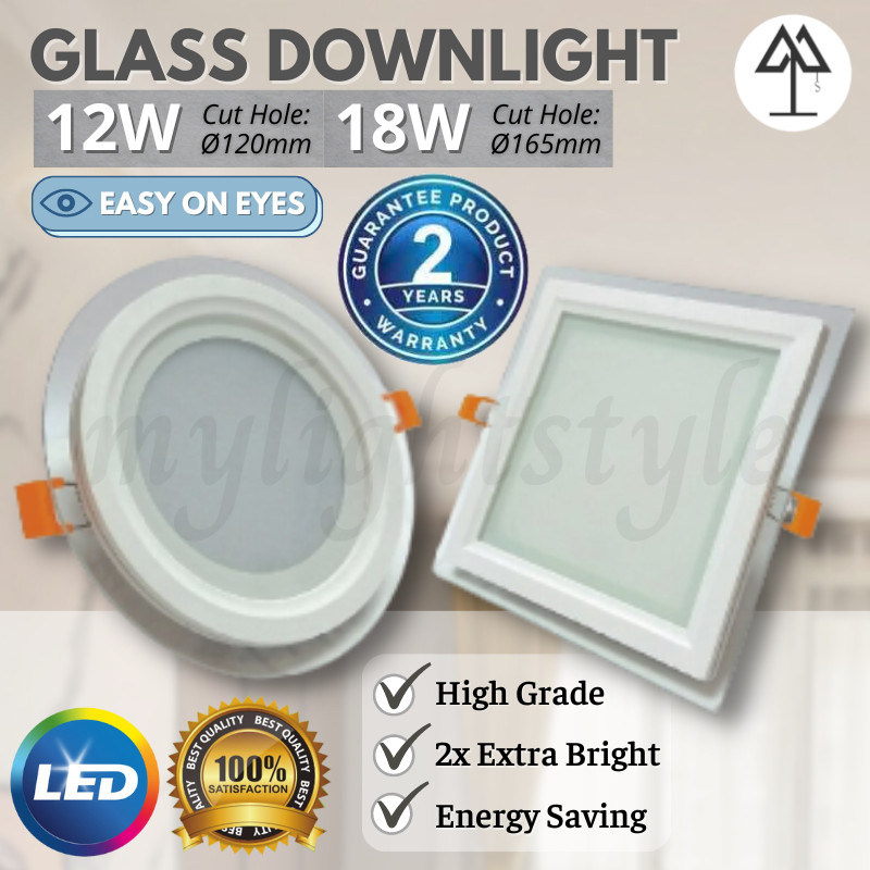 [2 Year Warranty] LED GLASS DOWNLIGHT 12W 18W DOWN LIGHT LED LIGHT ...