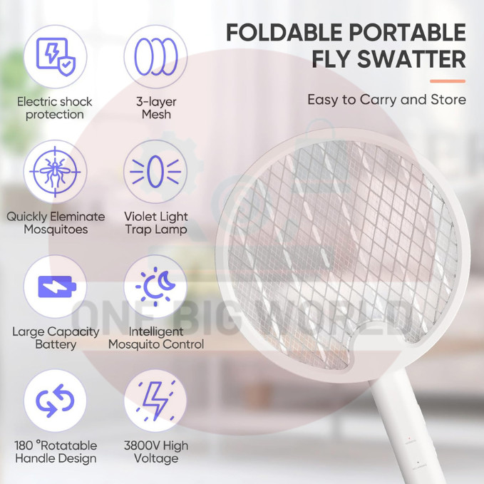 Electric Mosquito Racket, Foldable Electric Mosquito Swatter with LED ...