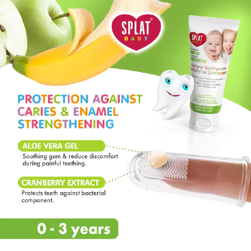 SPLAT BABY Toothpaste (Ages 0-3) (FOC finger-tip toothbrush) Apple ...
