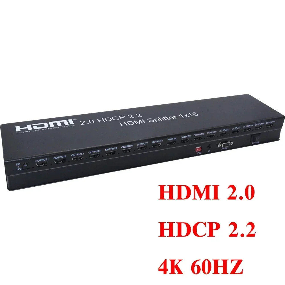 4K 60Hz HDMI 2.0 1x16 HDMI Splitter Video Distributor One To Multi ...