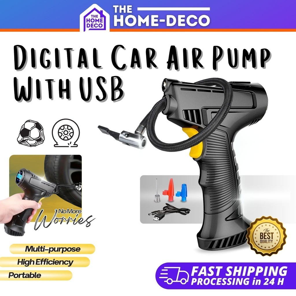 Portable Digital Car Tyre Air Pump Inflator Quick Inflate Torchlight ...