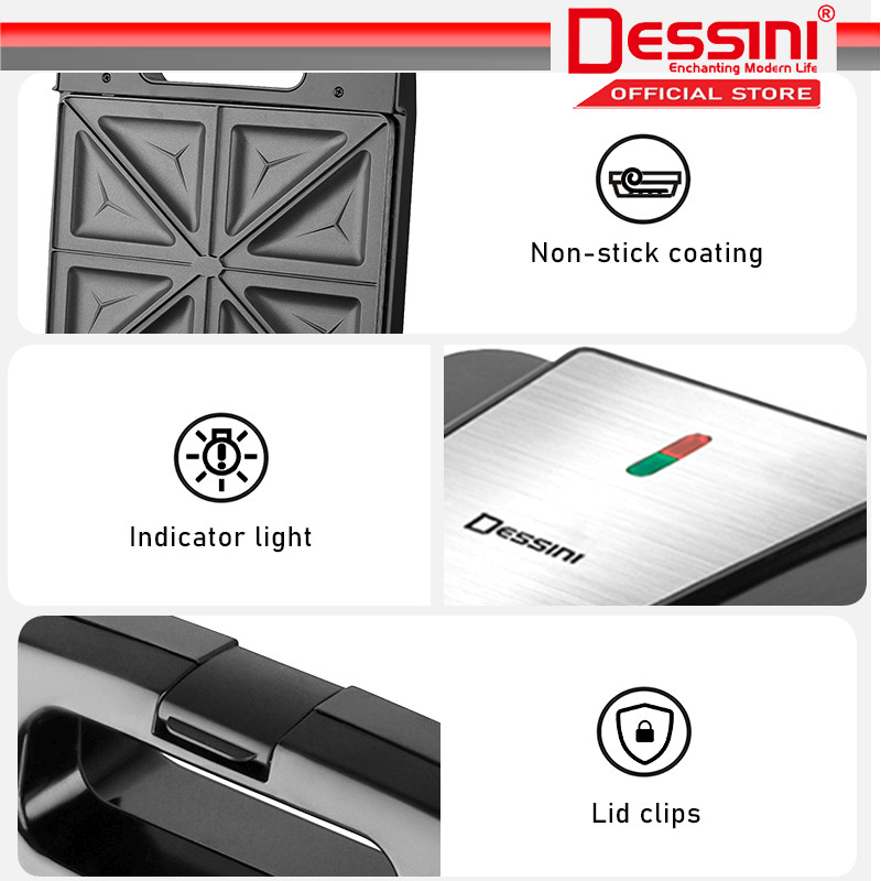 DESSINI ITALY Double Sided Electric Pizza Panini Waffle Sandwich Maker ...