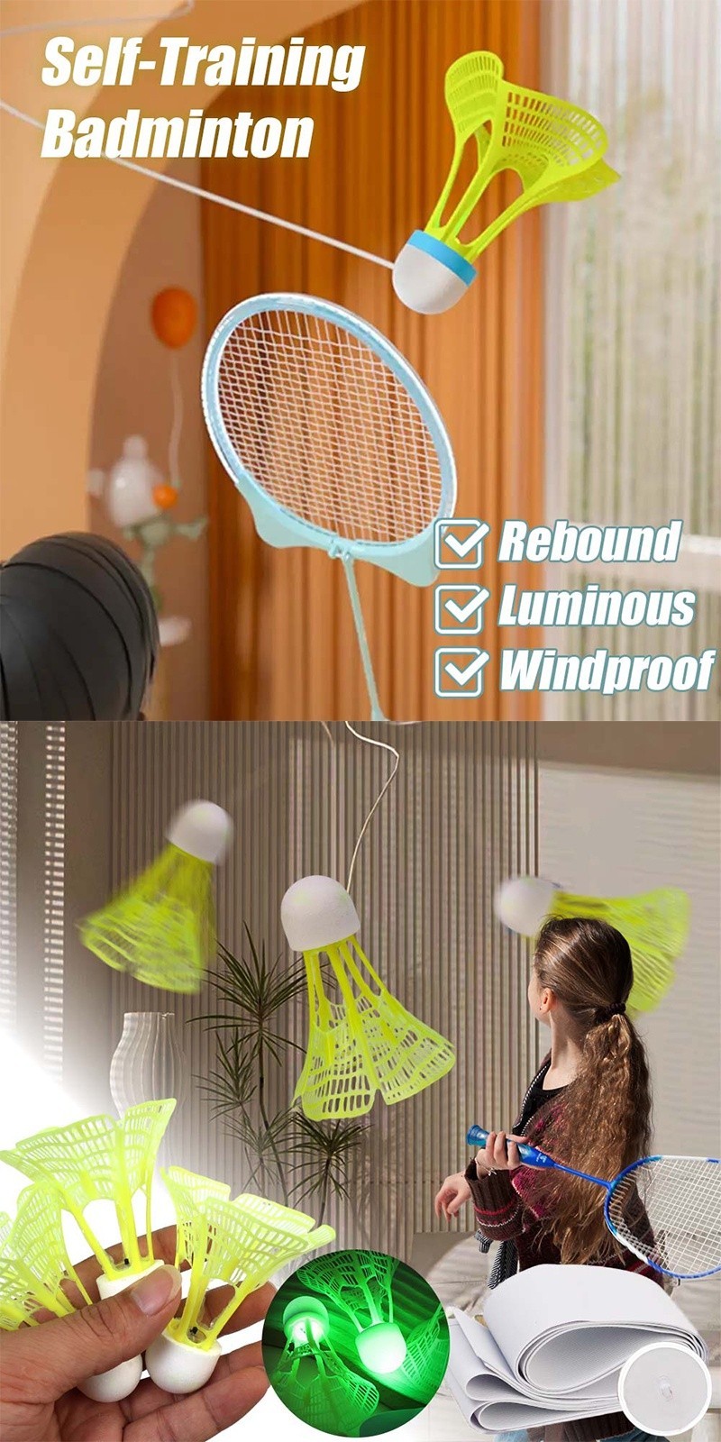 3 Sets Rebound Badminton Practice Kit For Kids Adults - Indoor Self ...