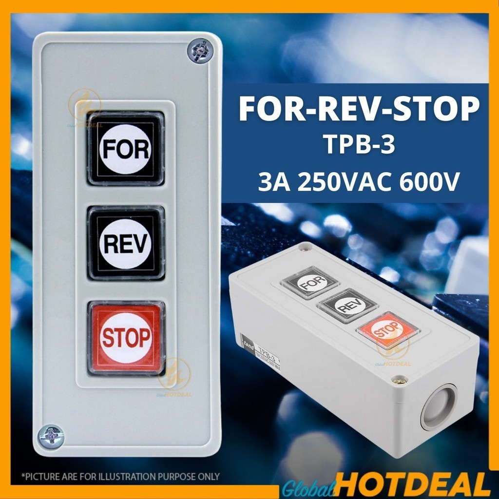 TPB-3 FOR-REV-STOP Forward Reverse Stop 3P Momentary Push Button Control Switch 3A 250VAC 600V ...