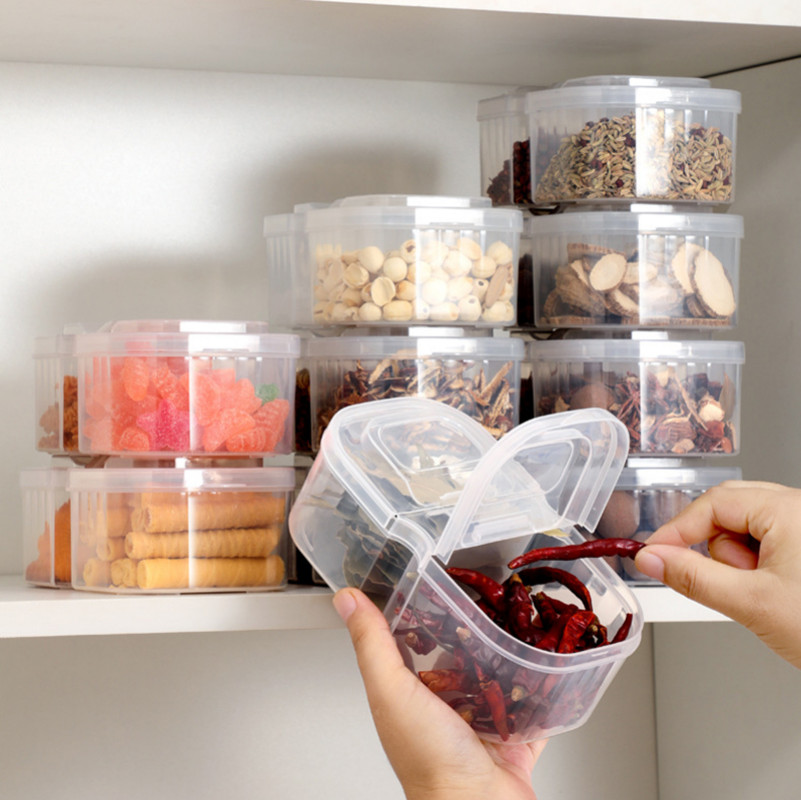 Double Grids Flip-top Food Storage Box - Moisture-Proof Sealed Spices ...