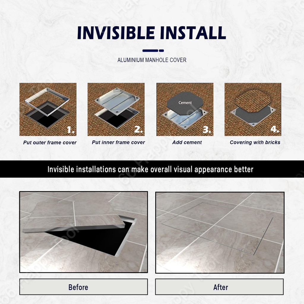(1pc) 12"x12" 18"x24" Aluminum Manhole Cover Mosaic Cover Frame Penutup ...