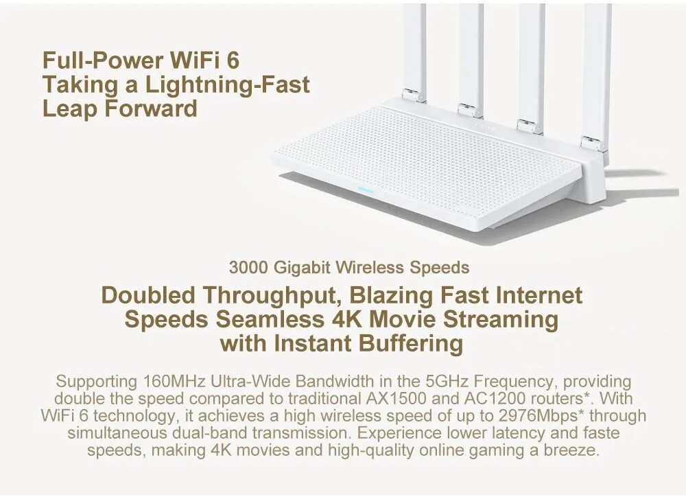 Original Xiaomi AX3000T Router 2.4GHz 5GHz 1.3GHz CPU 2X2 160MHz WAN ...