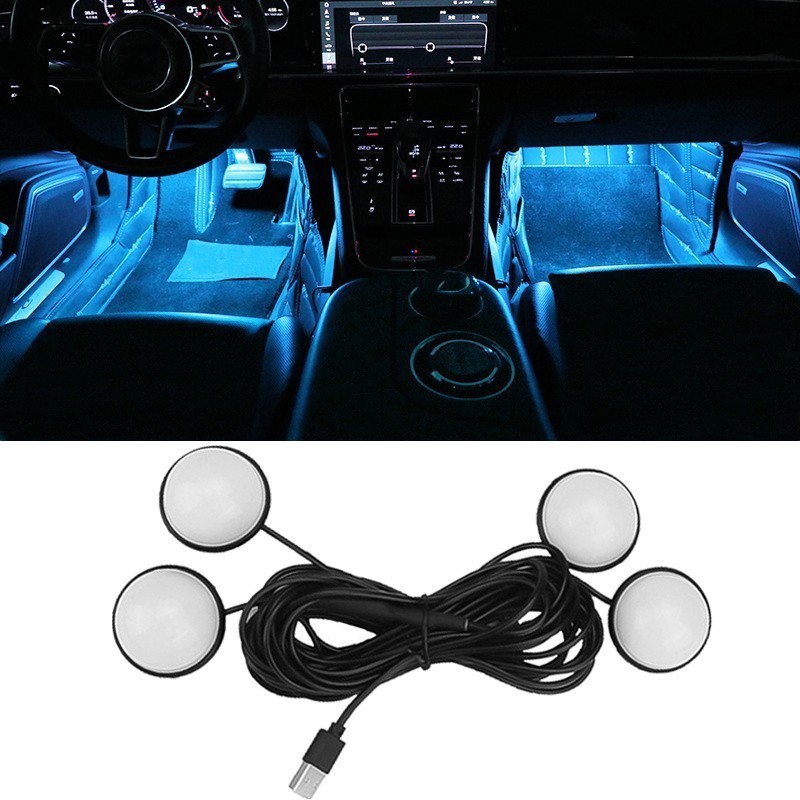 4pcs Led Car Foot Lights Pure Color Ambient Lamp Blue /Pink 12V Auto ...