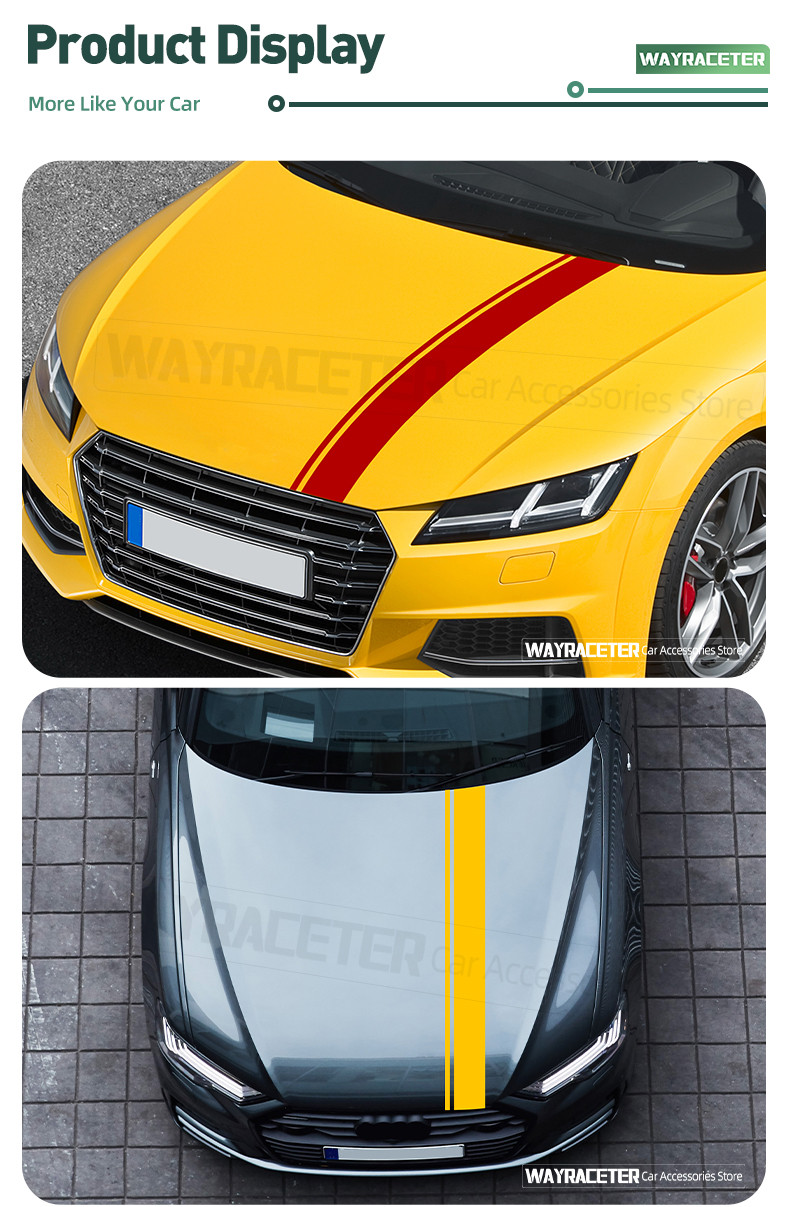 Racing Sport Carbon Fiber Bonnet Hood Stripes Sticker For Audi A3 A5 A6 ...