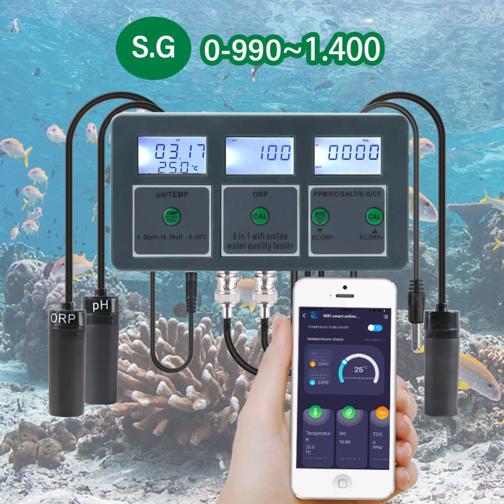 WiFi PH meter 8 in 1 Smart Water Quality PH/EC/ORP/TDS(PPM)/CF/SALT/S.G ...