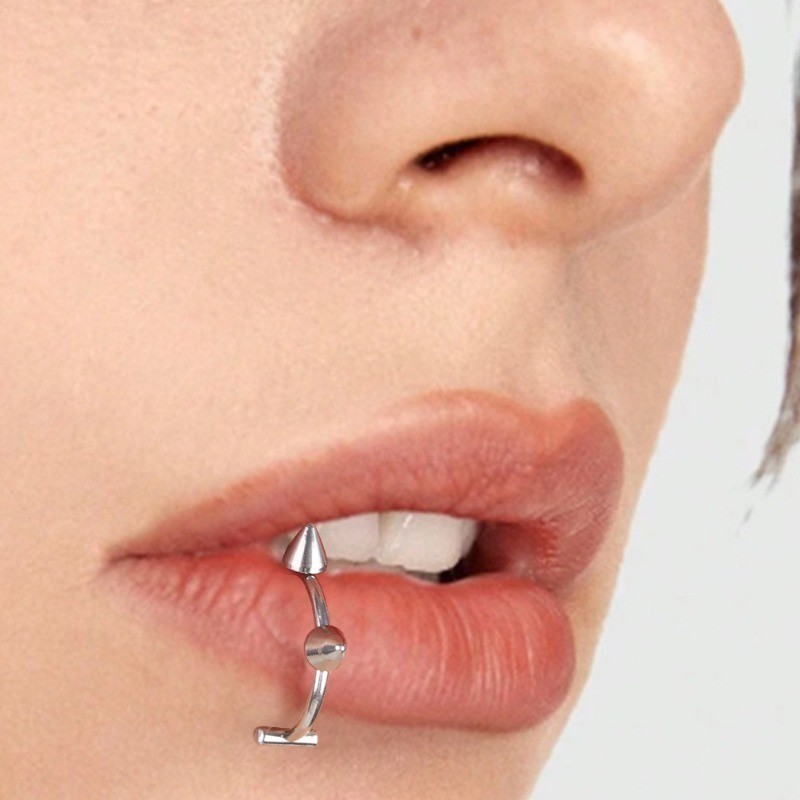 Spike Clip on Lip Ring - Gothic, Punk, Y2K - Steel Titanium - Unisex ...