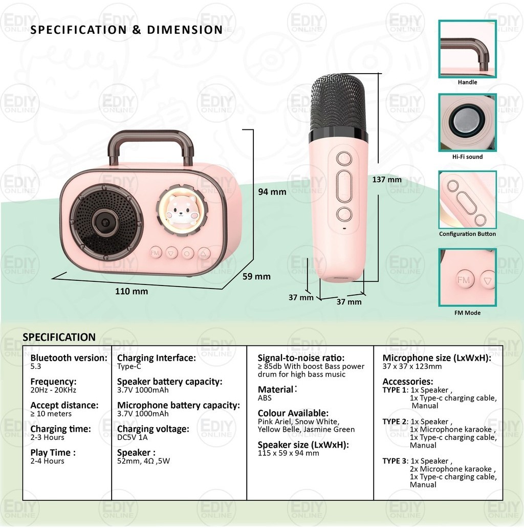 Cute Mini Wireless Speaker Microphone Mic FM Radio Bluetooth Player ...