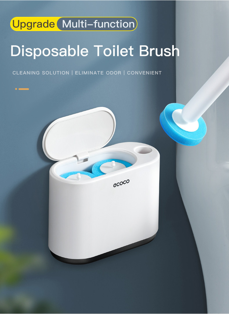 SyokSyok Ecoco Wall-Mounted Disposable Toilet Brush Set 360 No-Dead Corner Replacement Brush ...