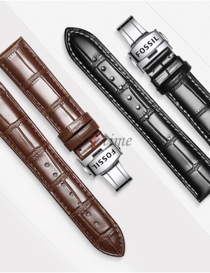 Cowhide Genuine Leather Watch Straps for Fossil Watch Butterfly Clasp ...