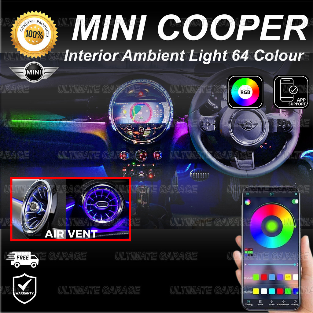 Mini Cooper Interior Ambient Light LED Lamp 64 Colors Dashboard Aircon ...