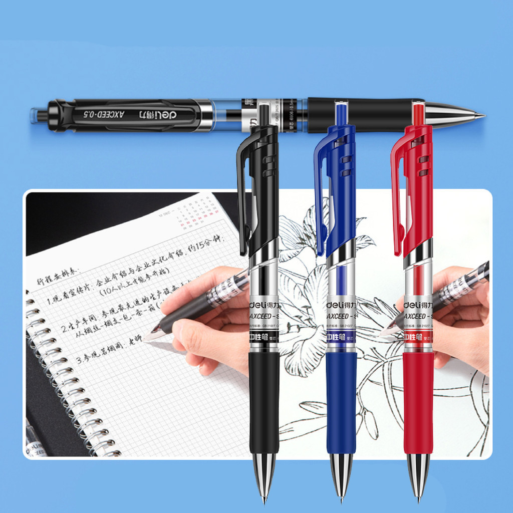 Deli Axceed Gel Pen 0.5mm Bullet Tip Smooth Writing Comfort Grip Office ...