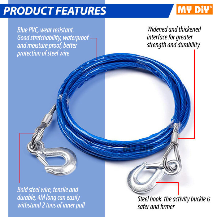 MYDIYHOMEDEPOT - STEEL WIRE CABLE TOWING ROPE CABLE CAR TOWING ROPE ...