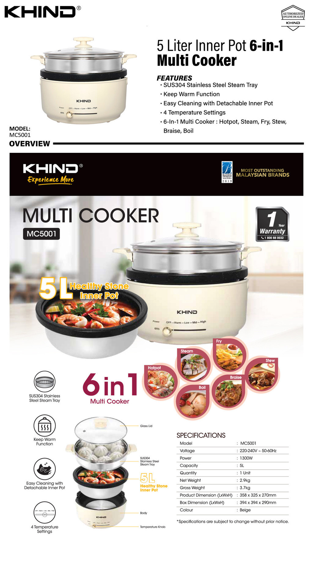 Khind 5 Liter Multi Cooker MC5001 | Shopee Malaysia