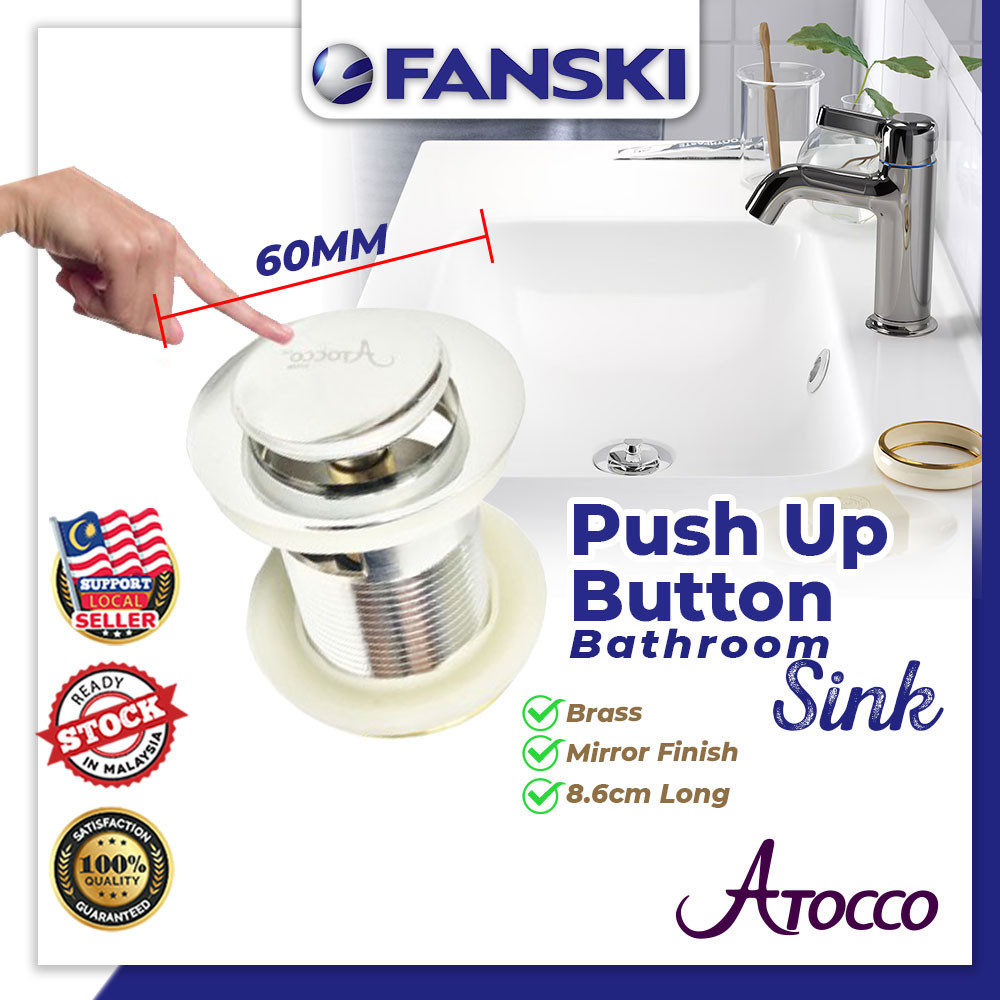 60mm Brass Push Up Button Bathroom Sink Basin Pop Up Waste with ...