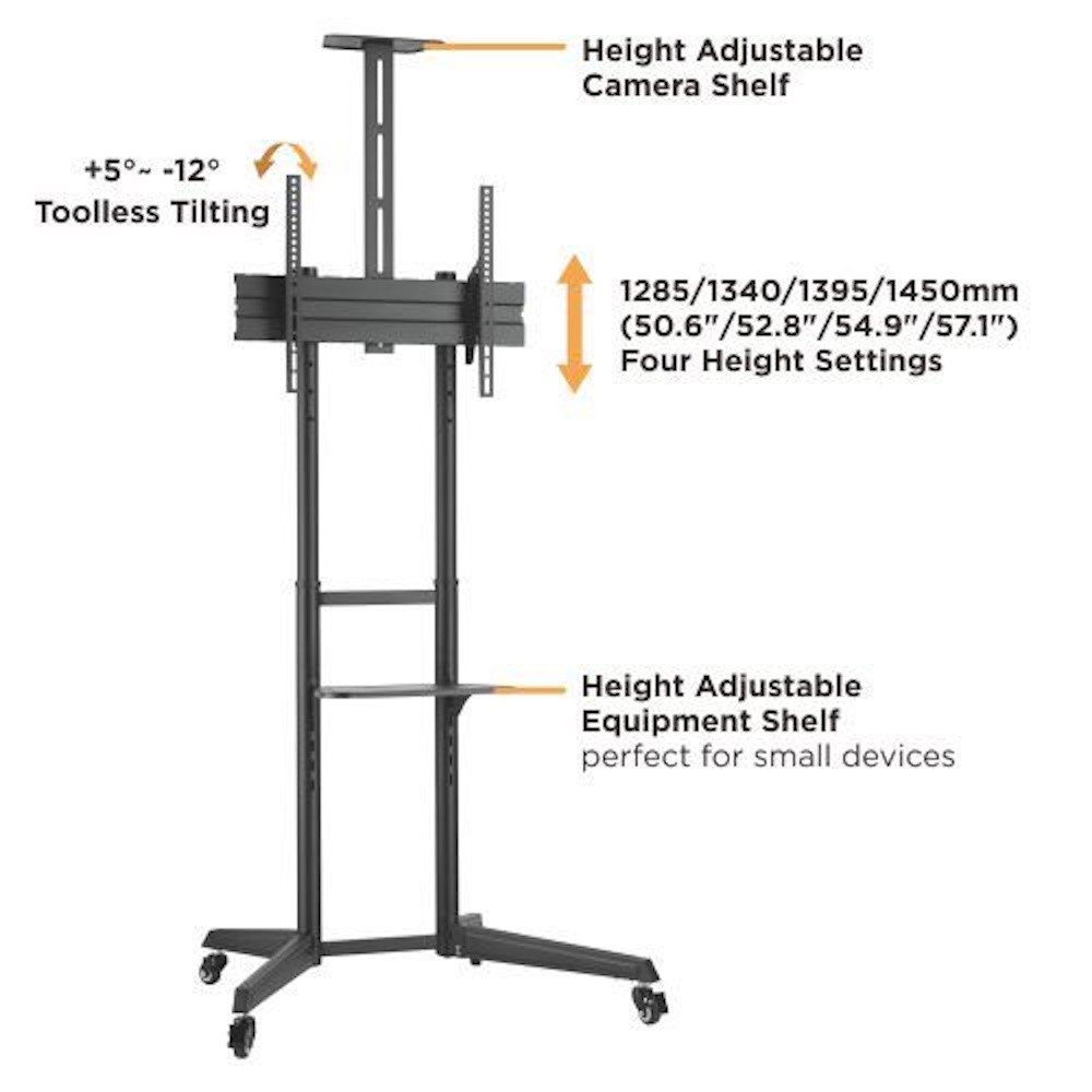 Brateck T1040T Versatile & Compact Steel TV Cart with top and centre ...