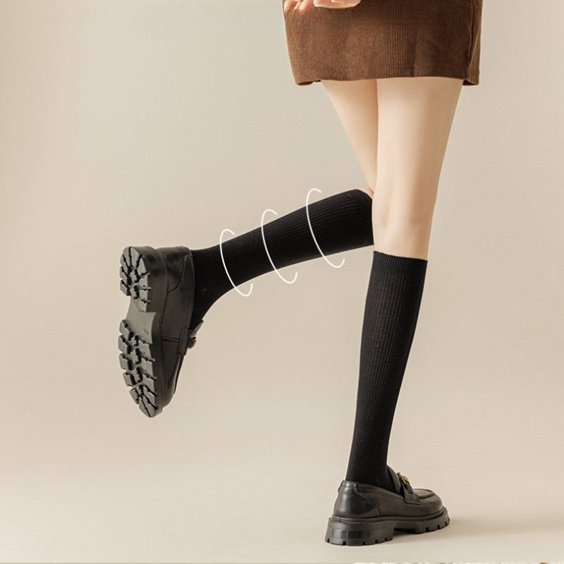 JK Breathable Vertical Stripe Socks Women Spring and Autumn Pure Long ...