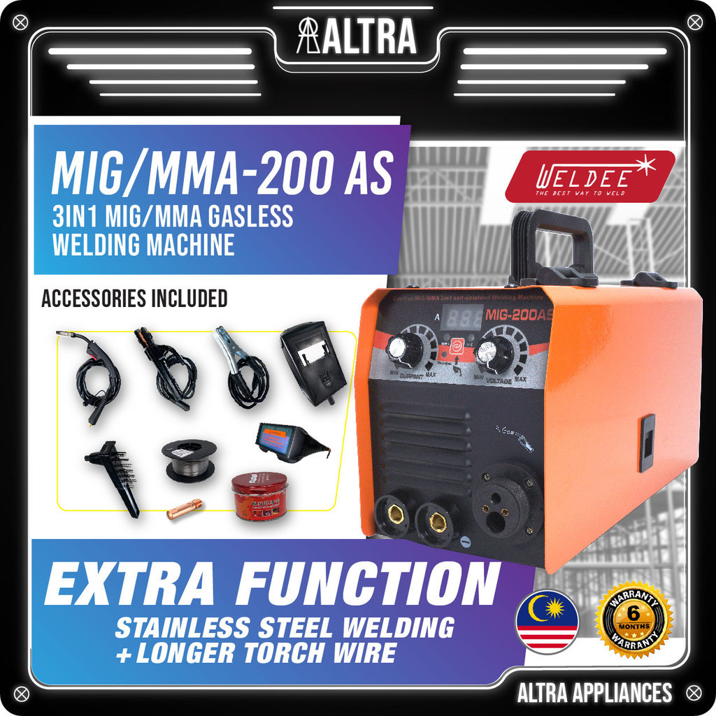WELDEE 3 in 1 MIG/MMA 200AS/AA Gas-less MIG / Gasless Welding Machine / MMA Inverter/ MIG ...