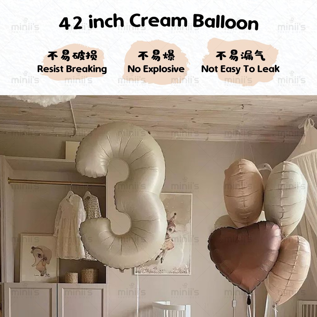 MINIIS INS Style 42 Inch Number Balloon 0-9 Cream Number Foil Balloon ...