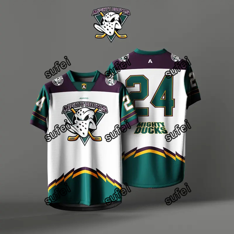 sufei NFL PREMIUM JERSEY MIGHTY DUCKS ICE HOCKEY WHITE LYCRA 280 GSM ...