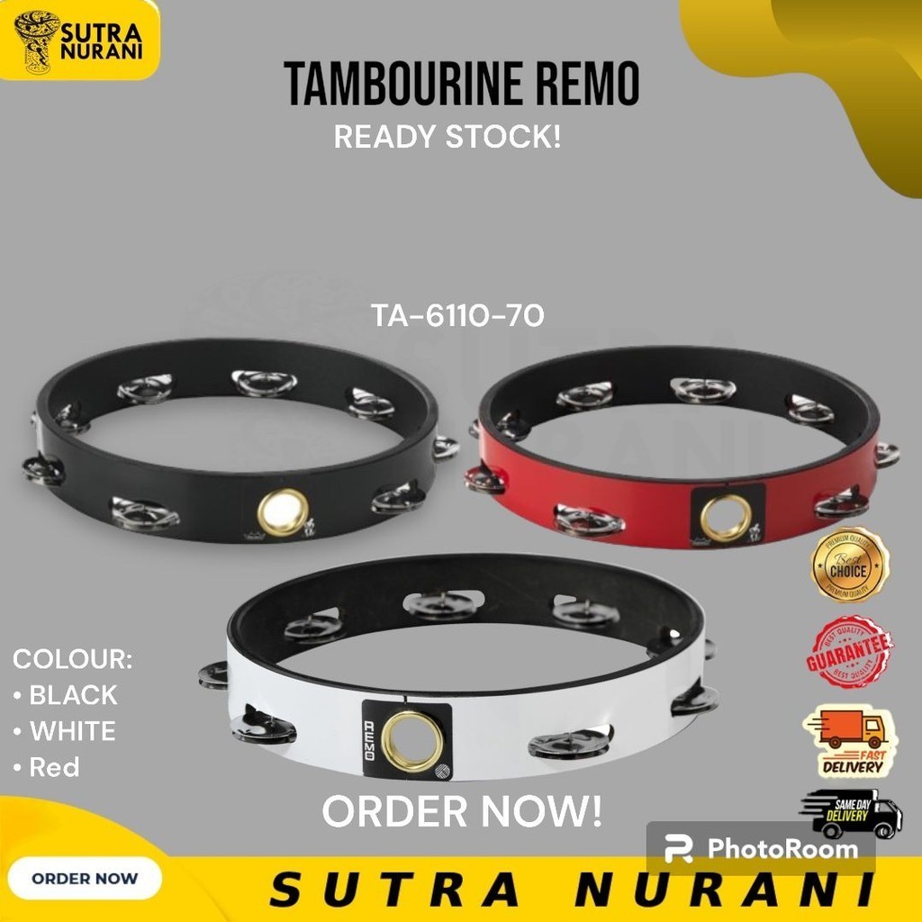 Tambourine Remo TA-6110-70, Beatring, single row with 8 pair Jingle ...