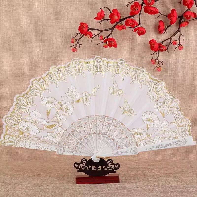 Chinese Style Folding Fan Lace Pattern Hand Fans Photo Props Hanfu ...