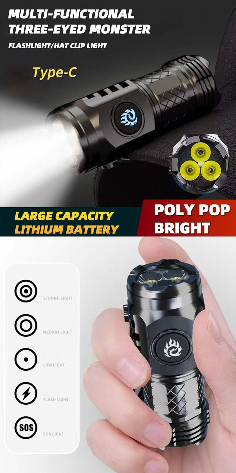 5 Modes Super Bight Flashlight SOS Light - Portable Small Size High ...