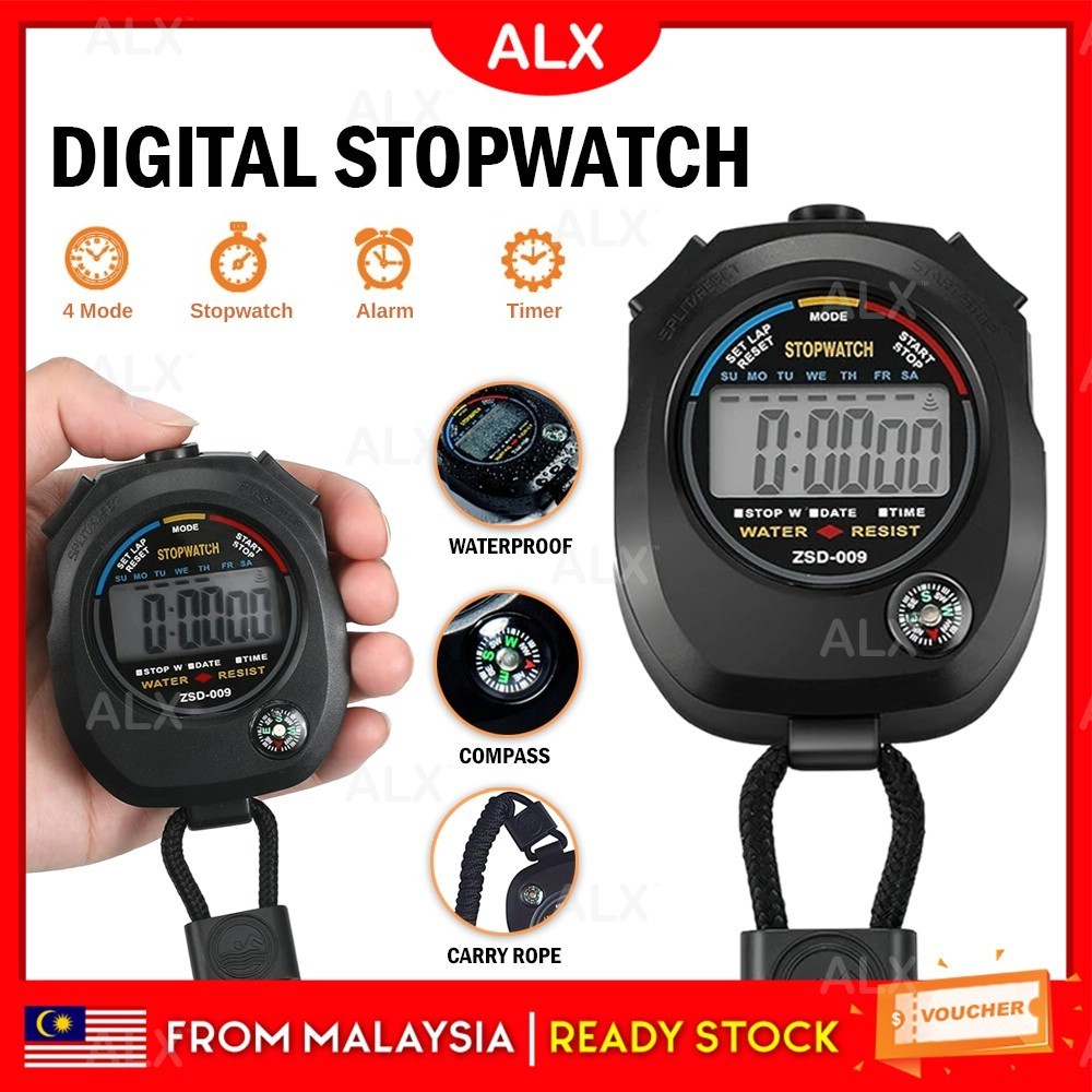 ALX Sport Stopwatch Waterproof Digital LCD Alarm Clock Compass ...