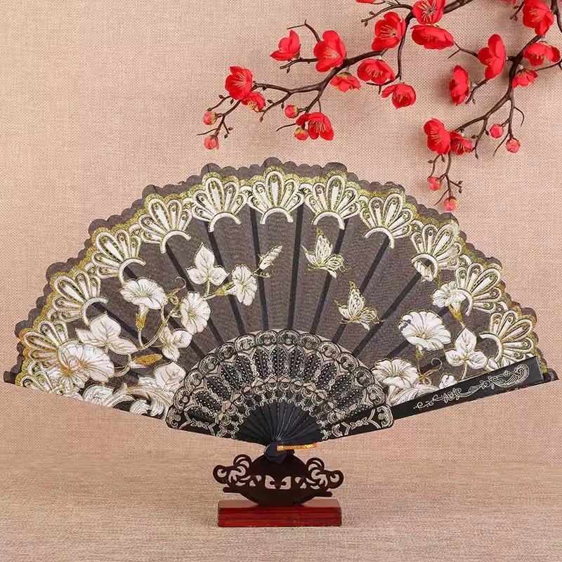 Chinese Style Folding Fan Lace Pattern Hand Fans Photo Props Hanfu ...