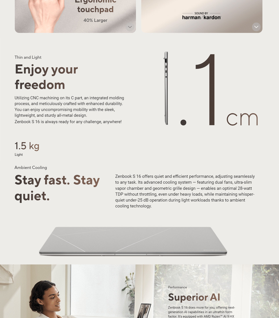 Asus ZenBook S 16 OLED UM5606W-ARJ107 / 108WMS Laptop (Ryzen AI 9 HX ...