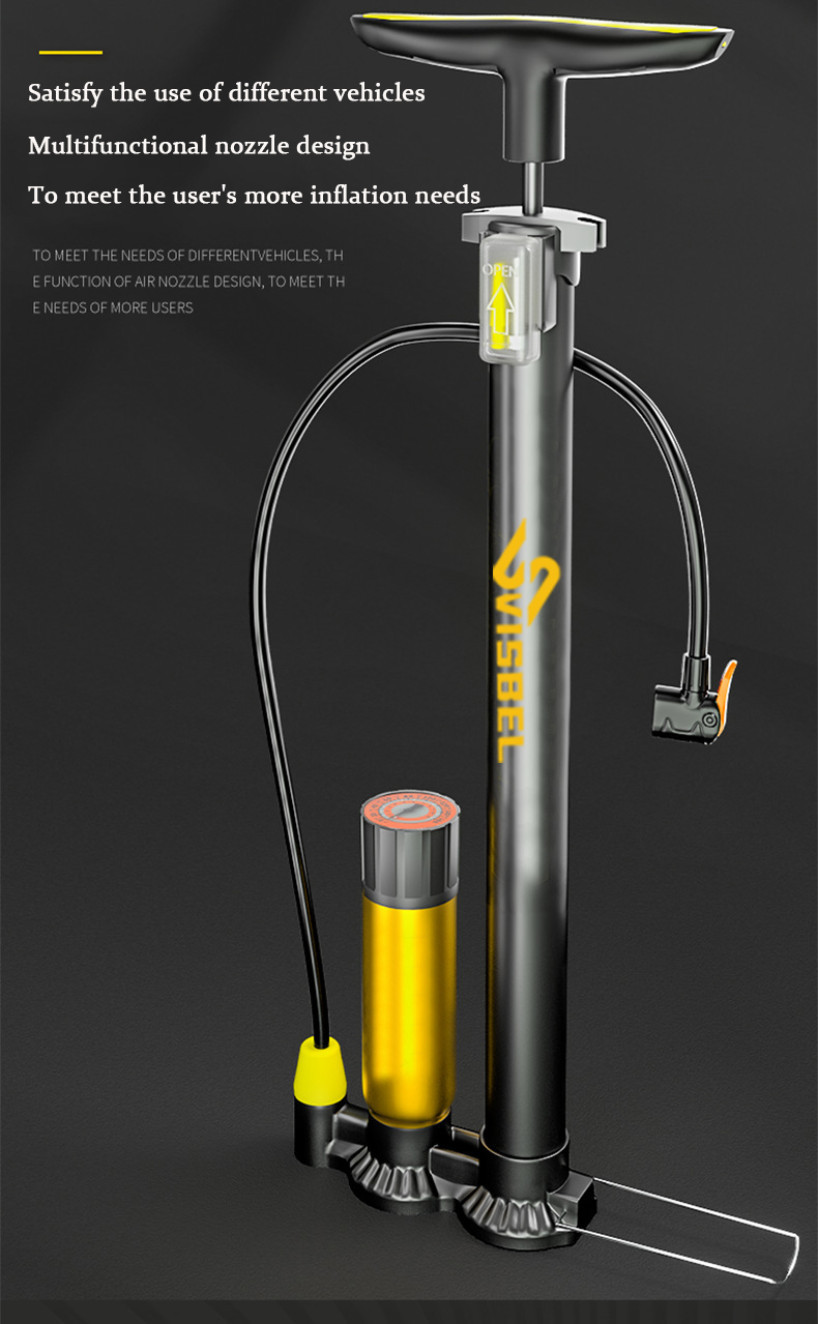 160PSI High Pressure Bicycle Pump with Gauge & 3 Types of Air Nozzle ...