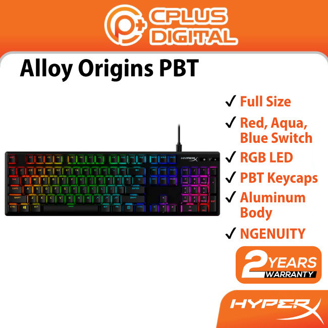 HyperX Alloy Origins PBT Mechanical Gaming Keyboard Wired Full Size RGB ...