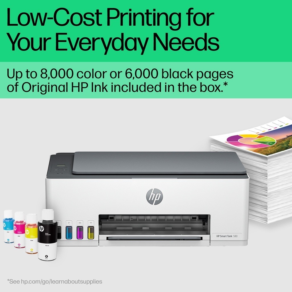 HP Smart Tank 580 All-In-One Printer Print Scan Copy Fax Wireless WiFi ...